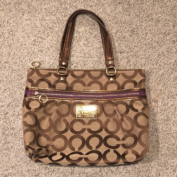 Coach | Bags | Coach Poppy Logo Brown And Purple Tote | Poshmark
